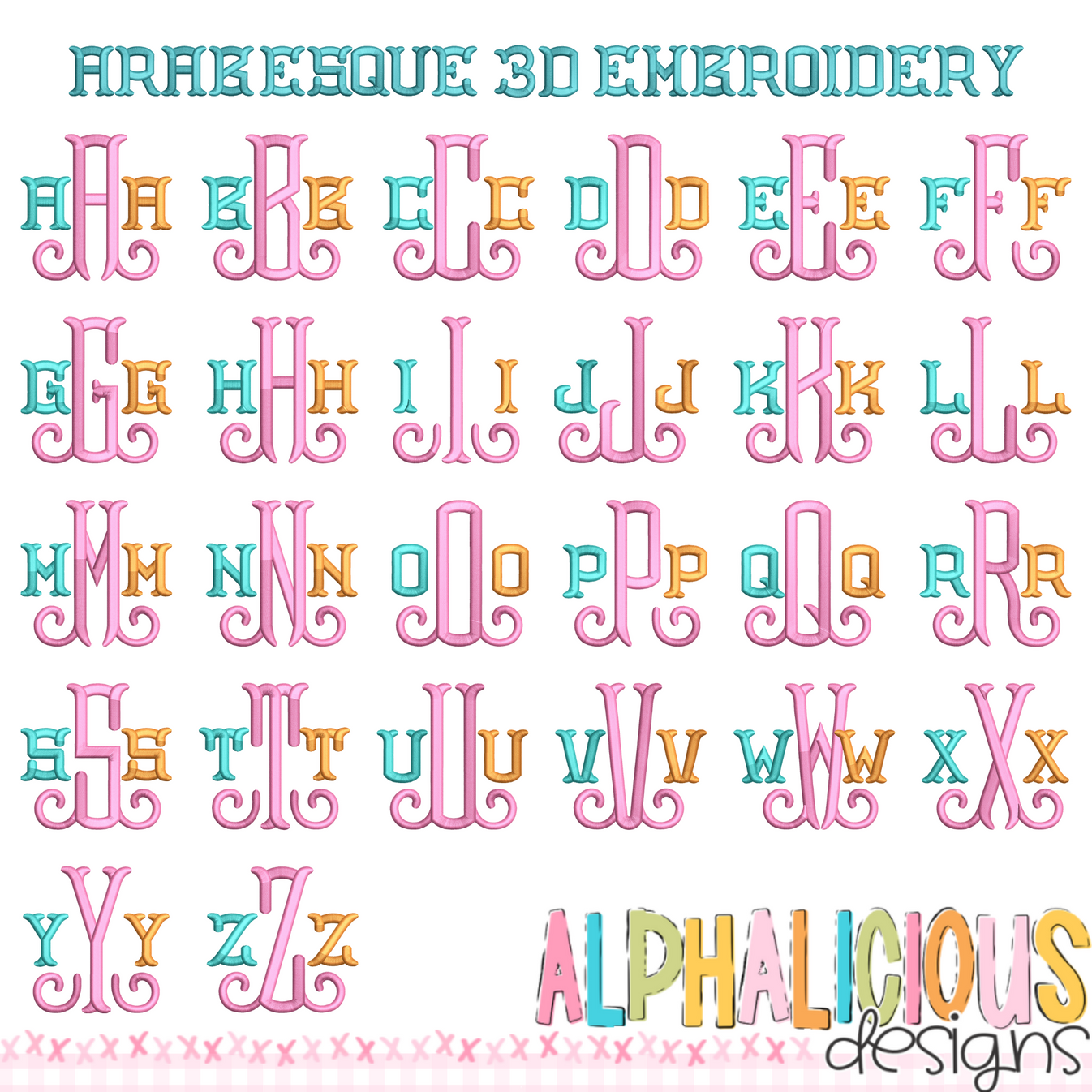 Arabesque 3-D Embroidery Font – Alphalicious Designs
