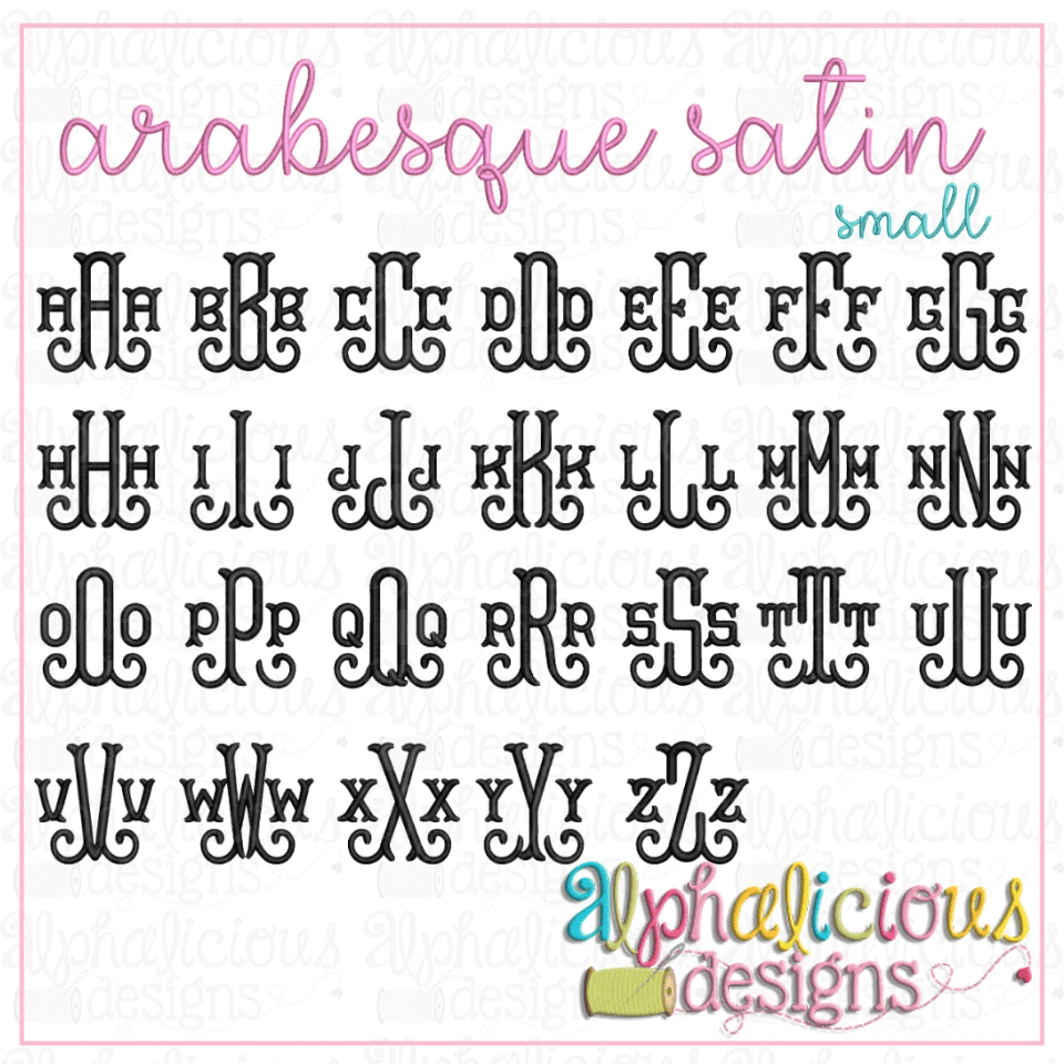 Arabesque Satin Embroidery Font – Alphalicious Designs