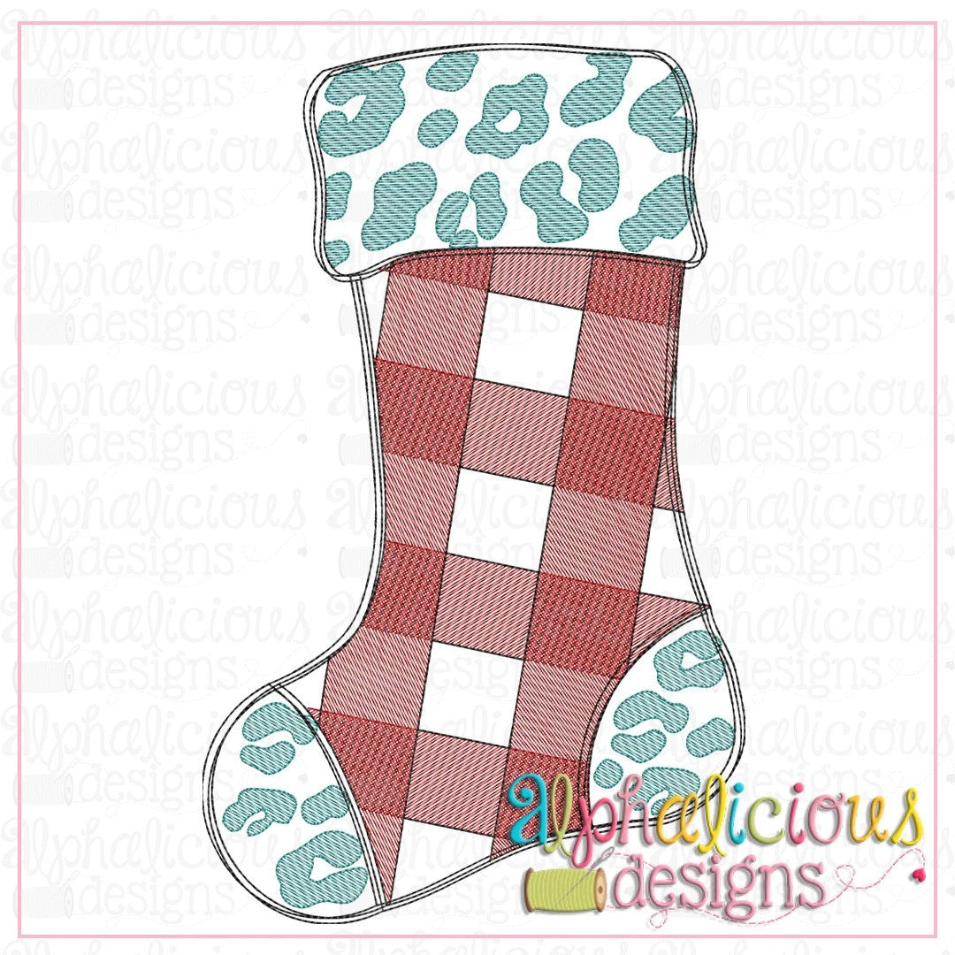 Leopard and Buffalo Plaid Stocking-Sketch – Alphalicious Designs
