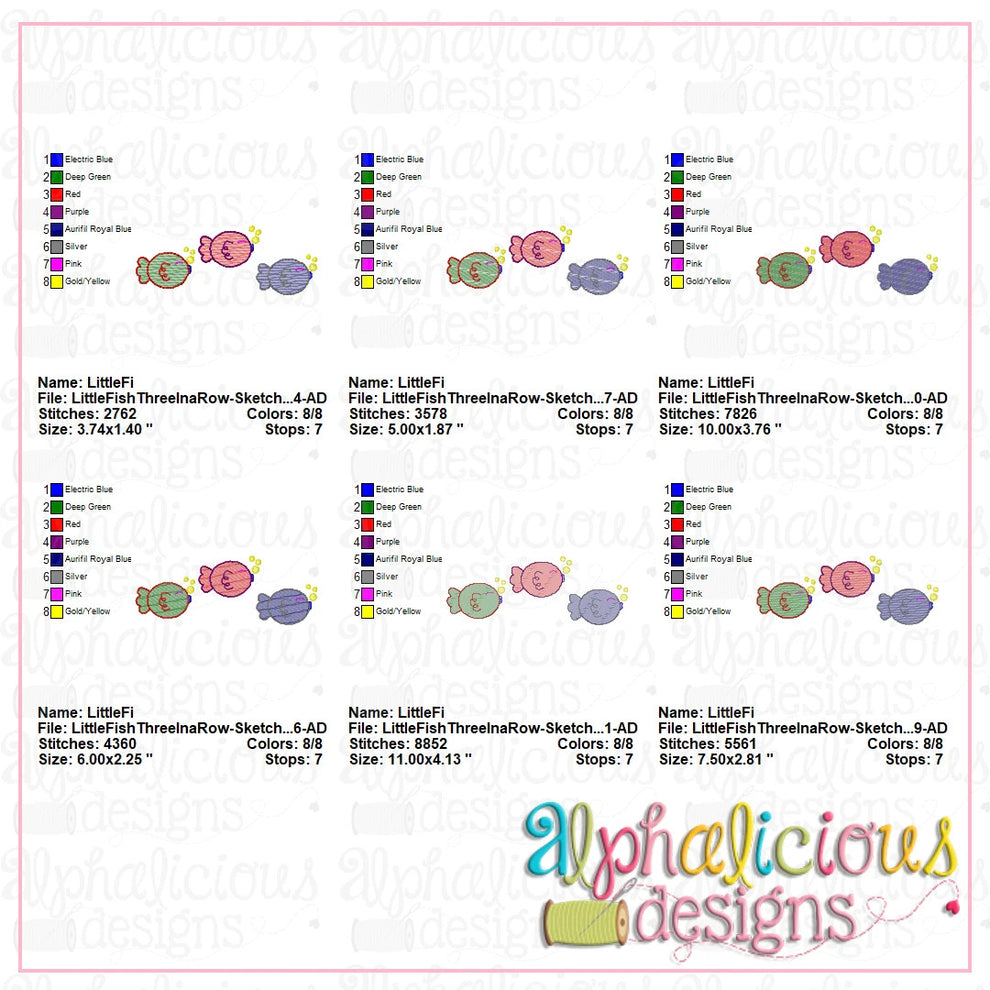 Little Fish Three in a Row-Sketch – Alphalicious Designs