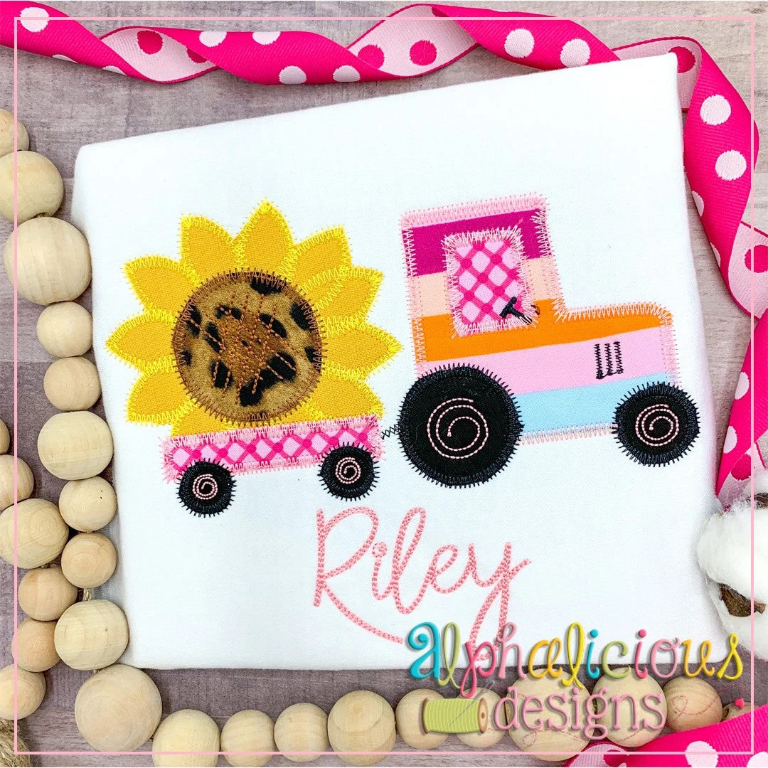 Tractor with Sunflower-ZigZag – Alphalicious Designs
