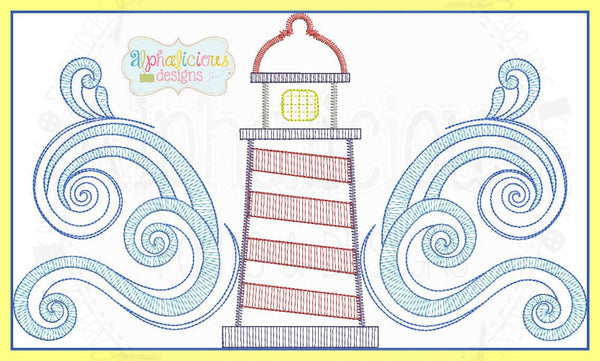 Crashing Waves Lighthouse Embroidery – Alphalicious Designs