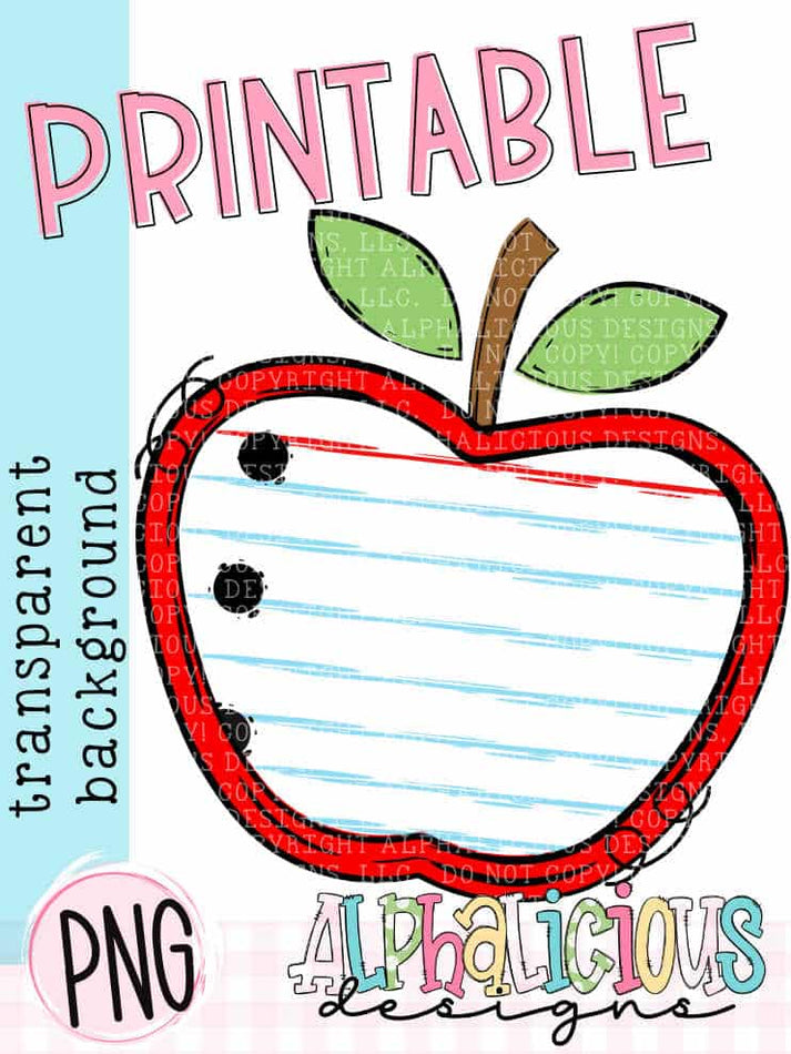 Apple with Paper- Printable PNG – Alphalicious Designs